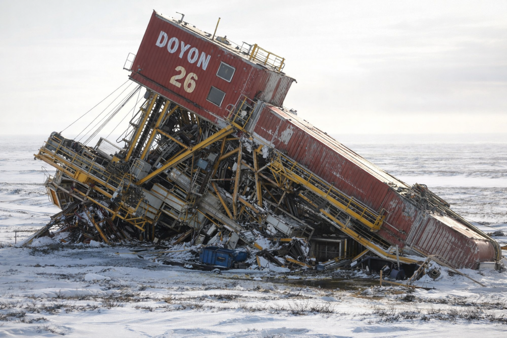 Doyon Rig 26 drilling rig toppled over on the tundra of Alaska’s North ...